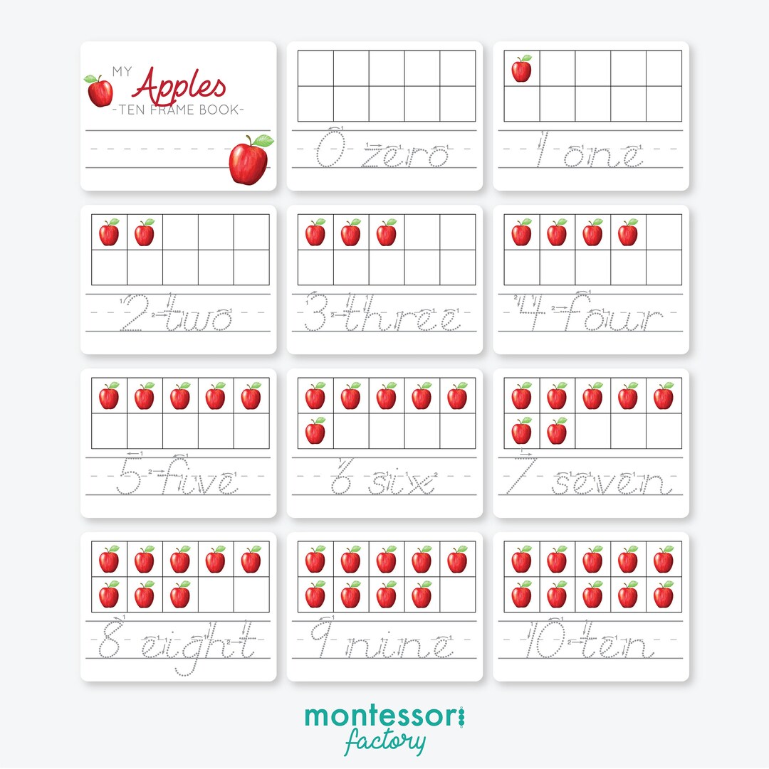 APPLES • Montessori Cards • Math Ten Frame Books • Printable PDF - Etsy