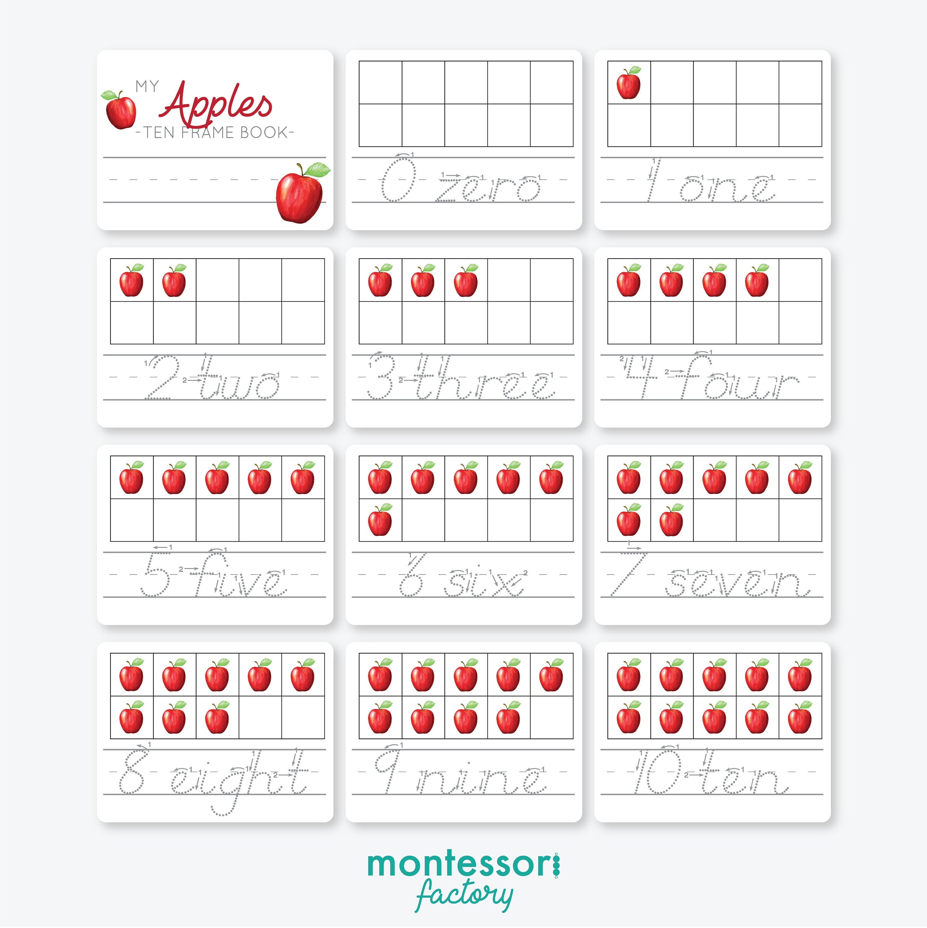 APPLES • Montessori Cards • Math Ten Frame Books • Printable PDF - Etsy