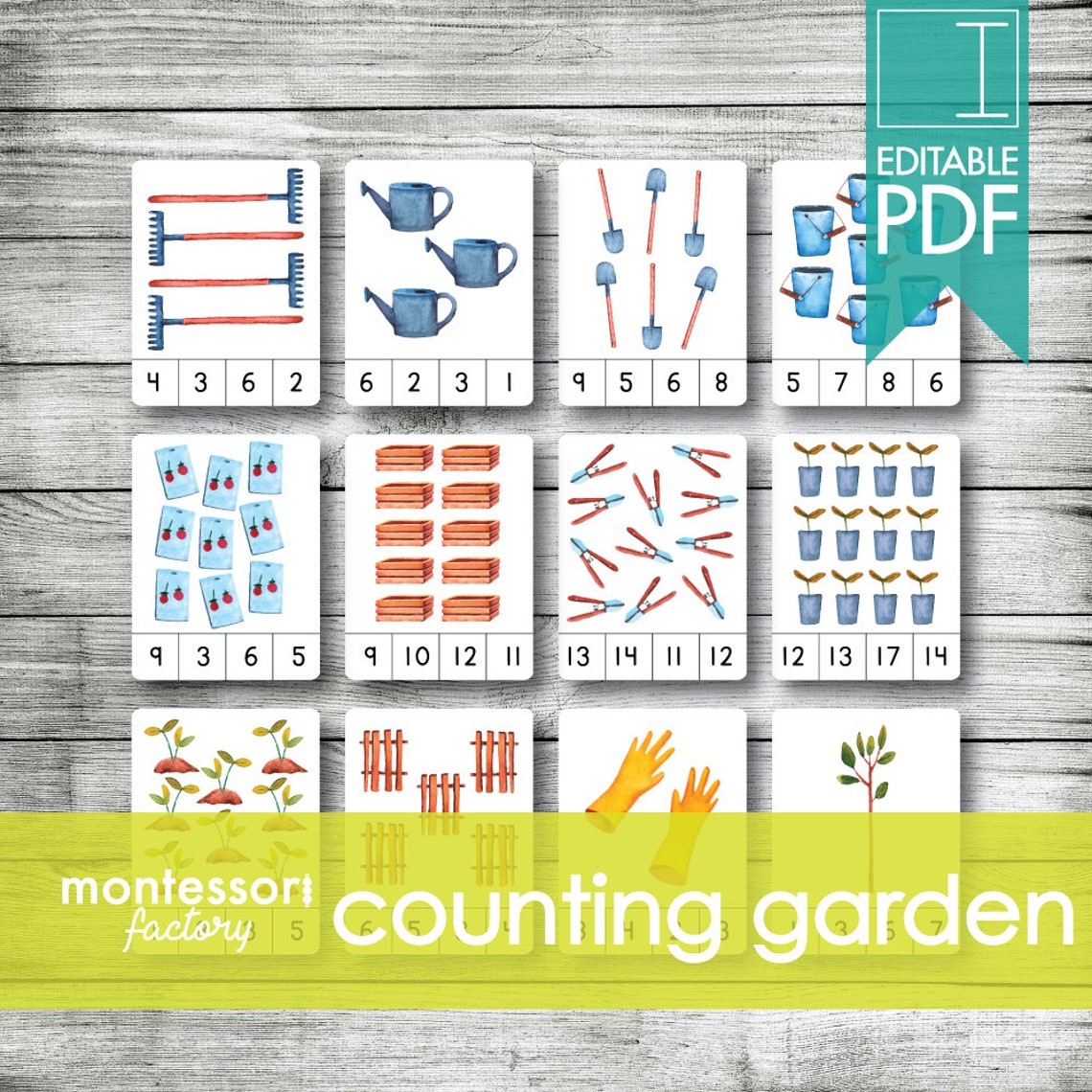 COUNTING GARDENING Montessori Counting Cards Clip Cards | Etsy