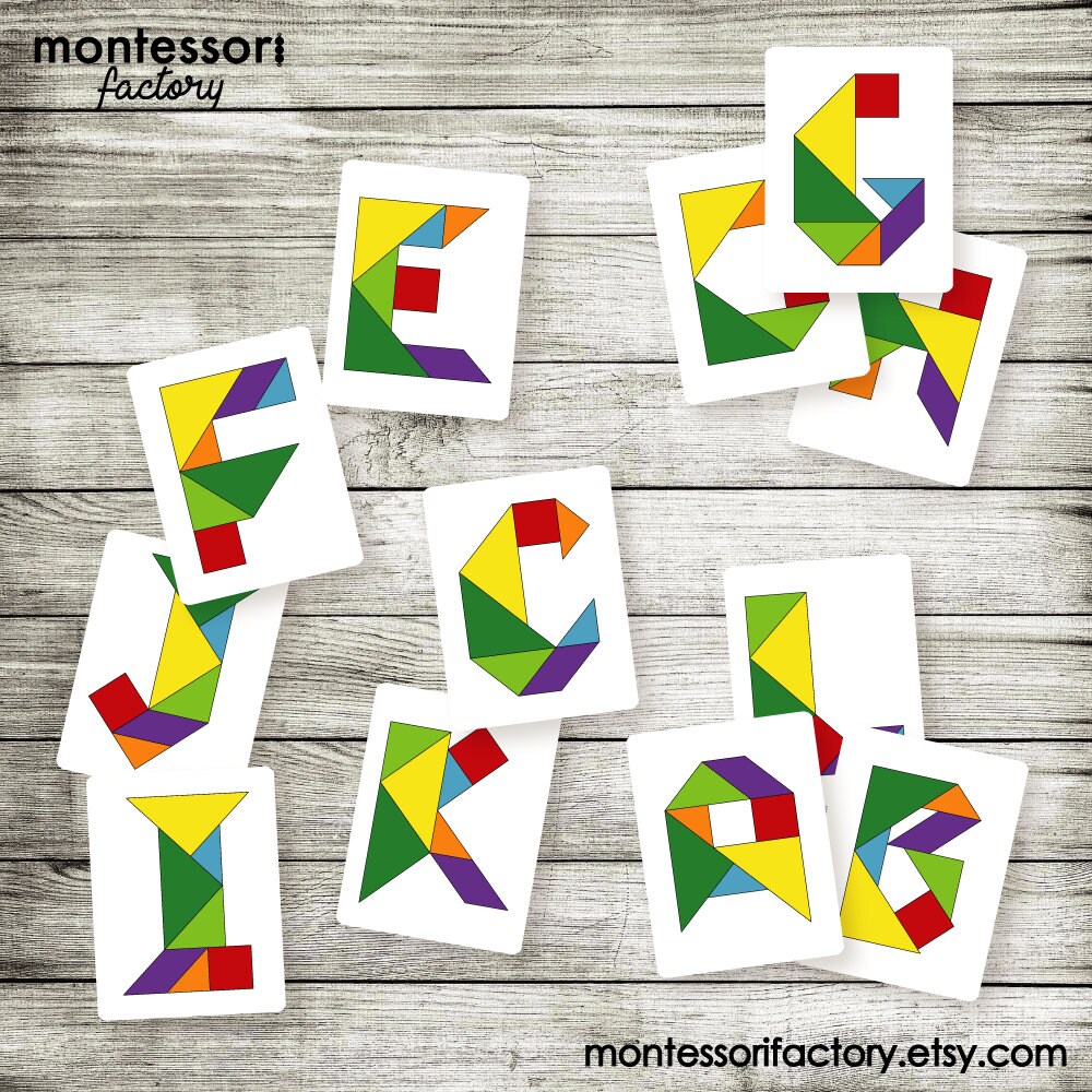 TANGRAM ALPHABET Montessori Cards Flash Cards | Etsy