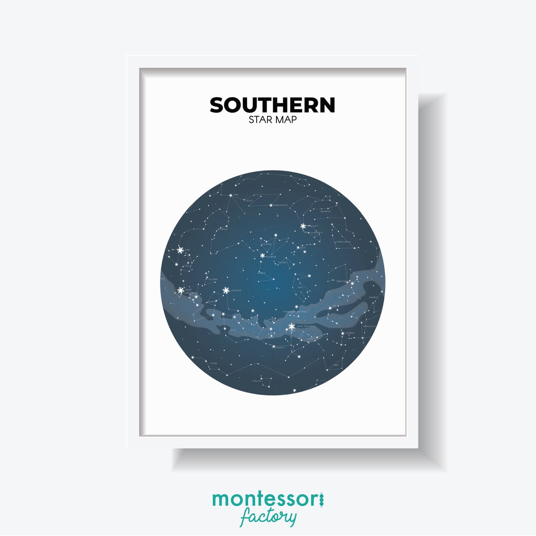 SOUTHERN STAR MAP Science Astrology Kids Room Wall Art Decor Montessori ...
