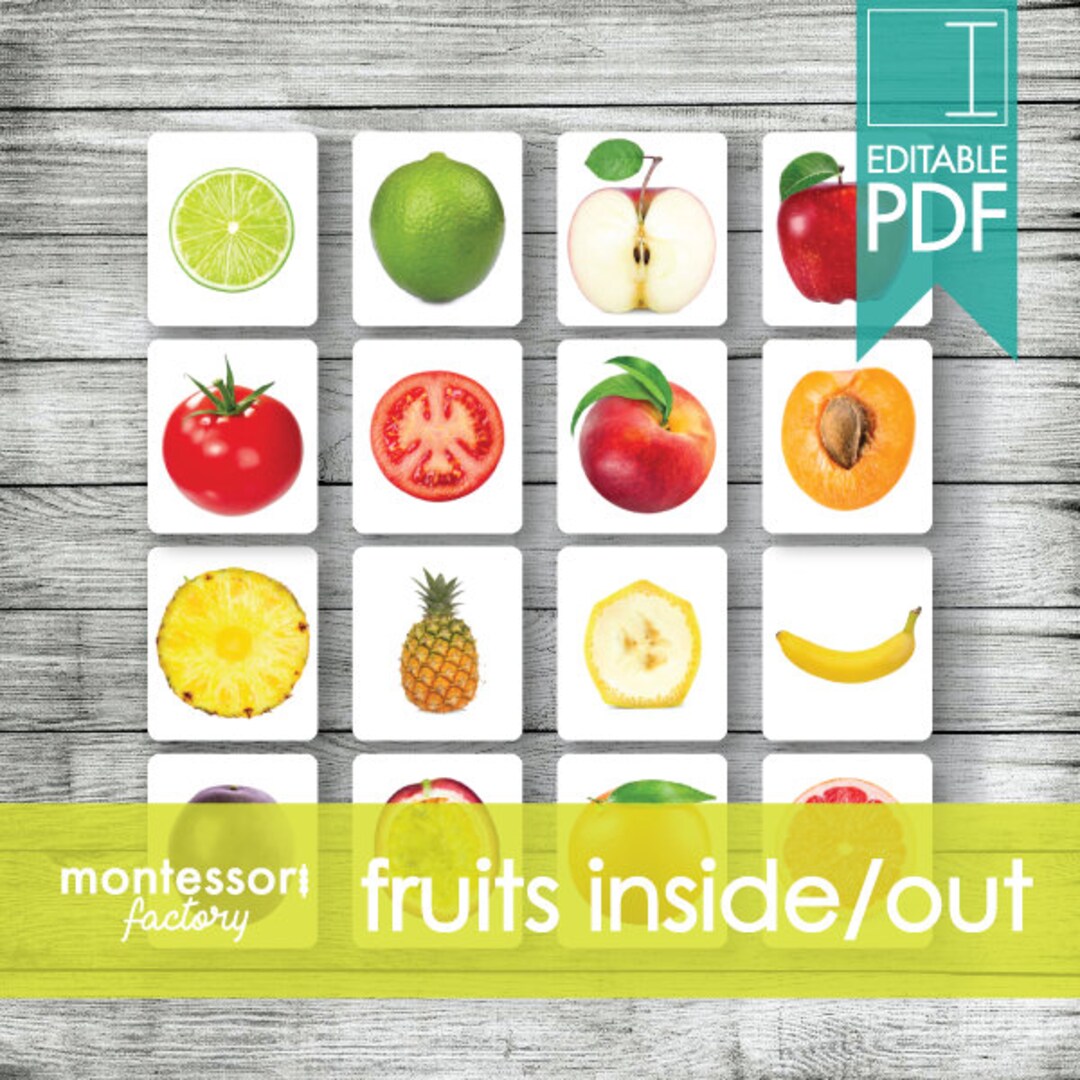 FRUITS INSIDE and OUT Montessori Cards, Flash Cards, Sorting Cards ...