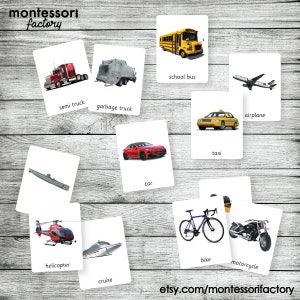 TRANSPORTATION Cars Vehicles • Montessori Cards • Flash Cards • 3 Part ...