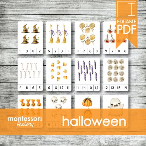 HALLOWEEN Montessori Counting Cards Clip Cards Flash - Etsy