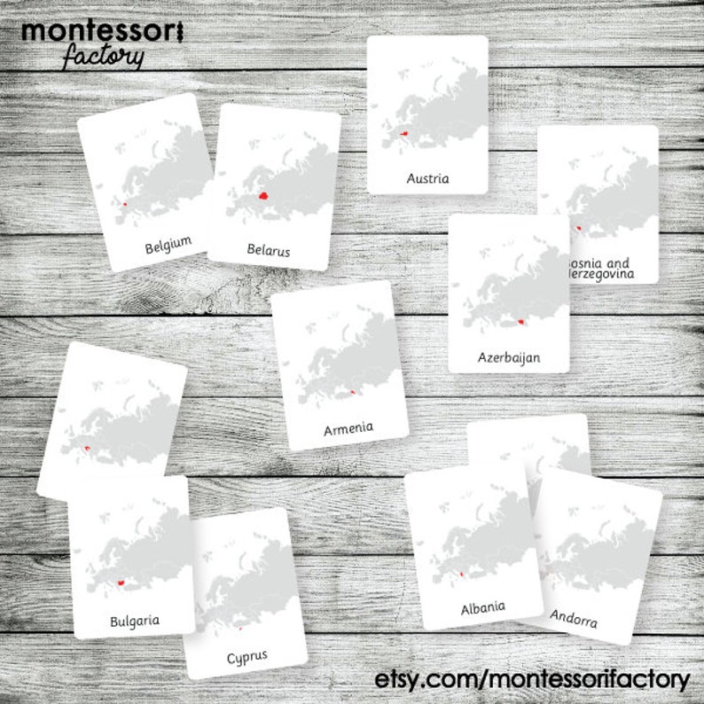 EUROPE MAPS Montessori Cards Flash Cards Three Part | Etsy