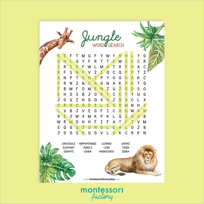 JUNGLE ANIMALS Word Search Printable Games | Etsy