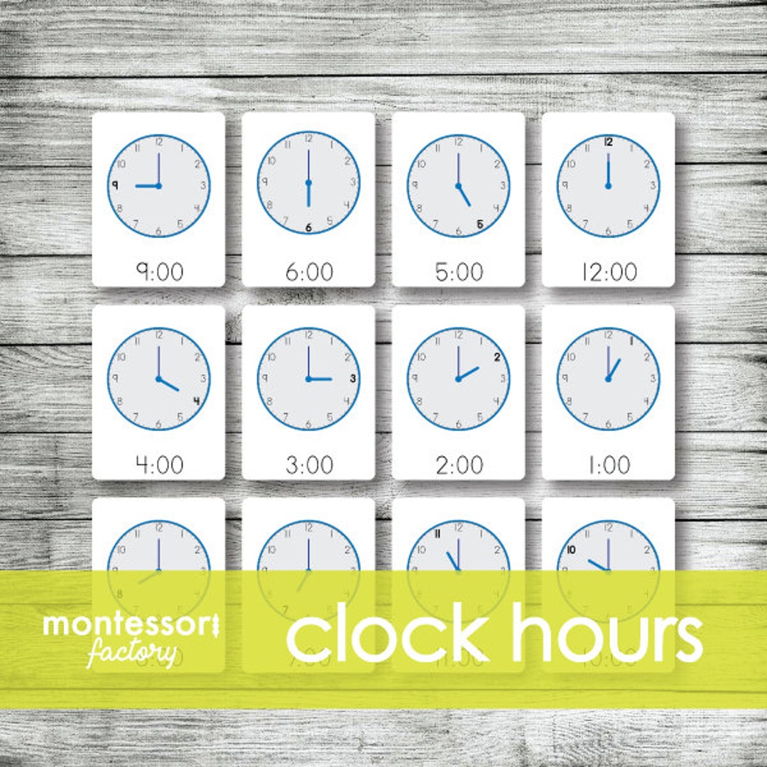CLOCK HOURS Time • Montessori Cards • Flash Cards • Three Part Cards ...