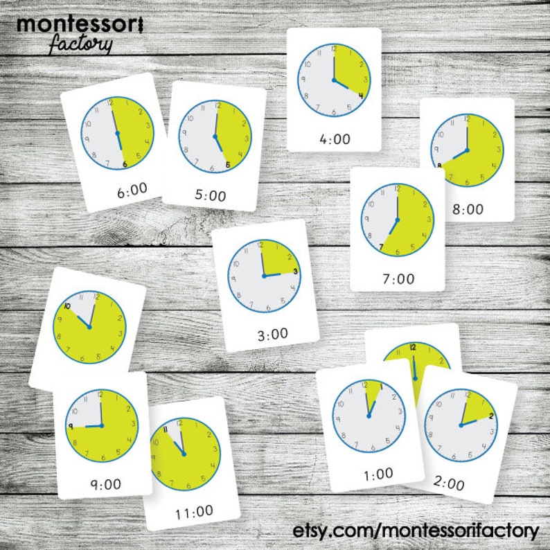 CLOCK HOURS Time Montessori Cards Flash Cards Three Part | Etsy