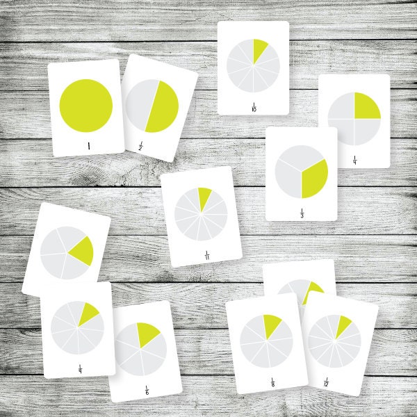 CIRCLE FRACTIONS Montessori Cards Flash Cards Three Part - Etsy