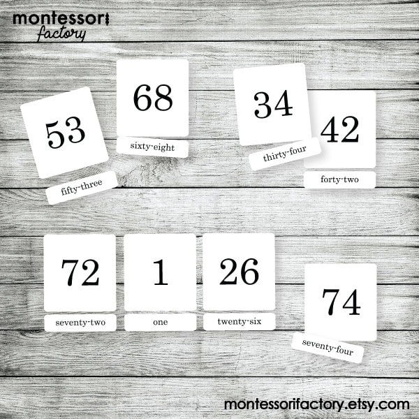 Montessori Numbers 1-100 Flash Cards • Nomenclature Three Part Cards ...