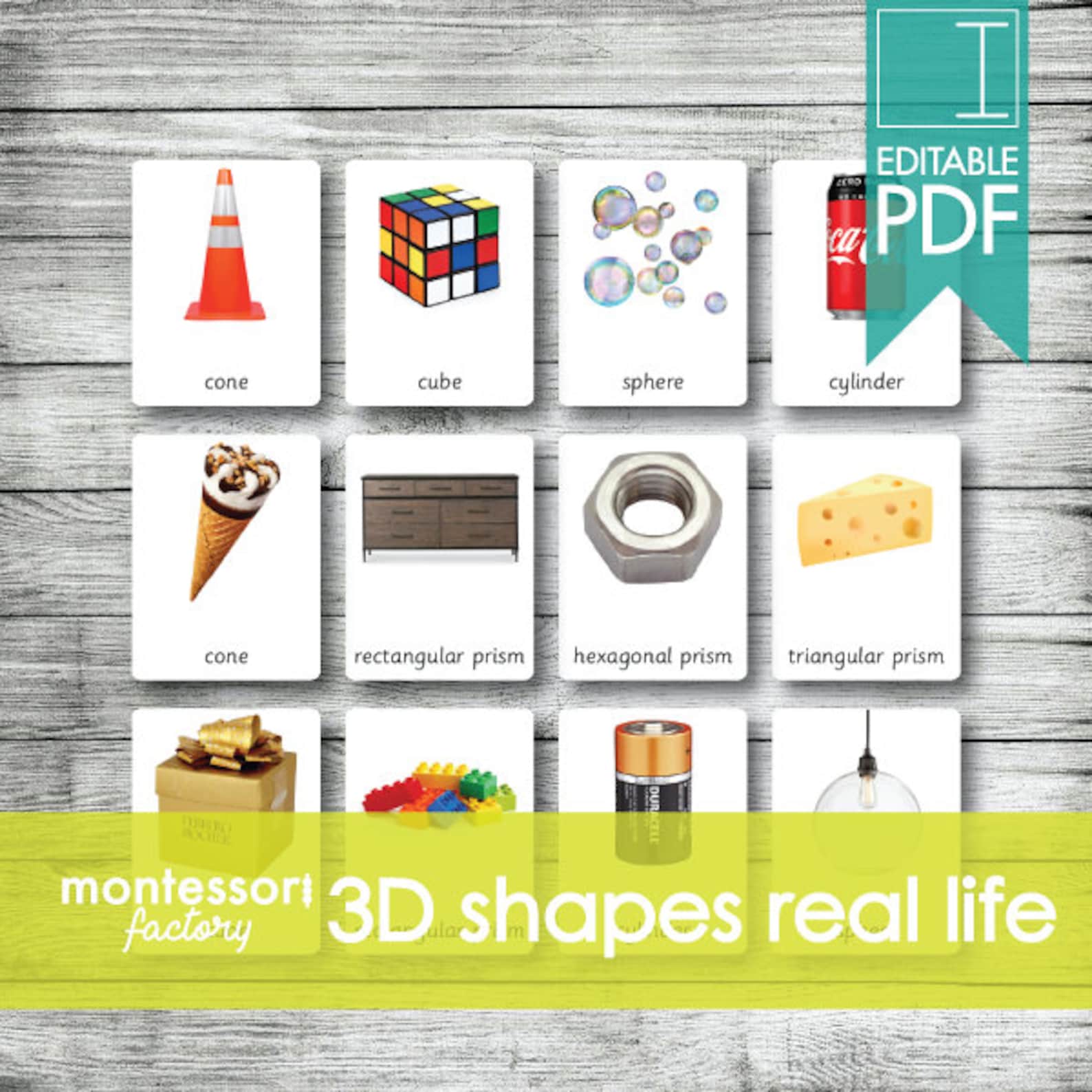 3D Shapes Real Life Montessori Cards (editable PDF) - Etsy