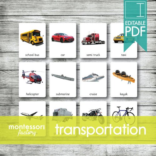 TRANSPORTATION Cars Vehicles Montessori Cards Flash Cards - Etsy