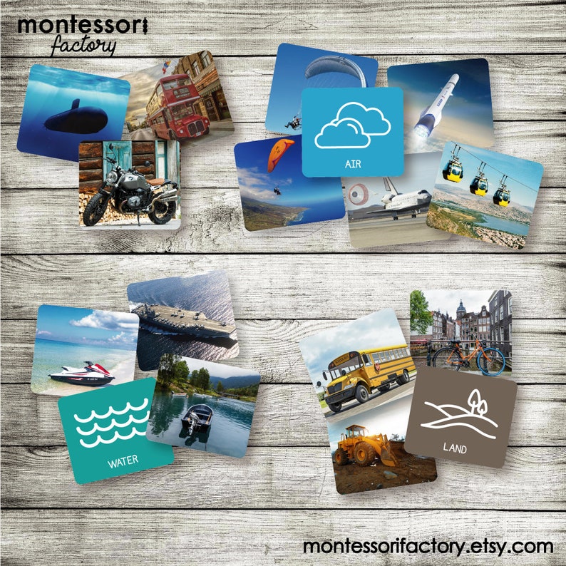 AIR LAND or WATER Transportation Sorting Cards Montessori - Etsy