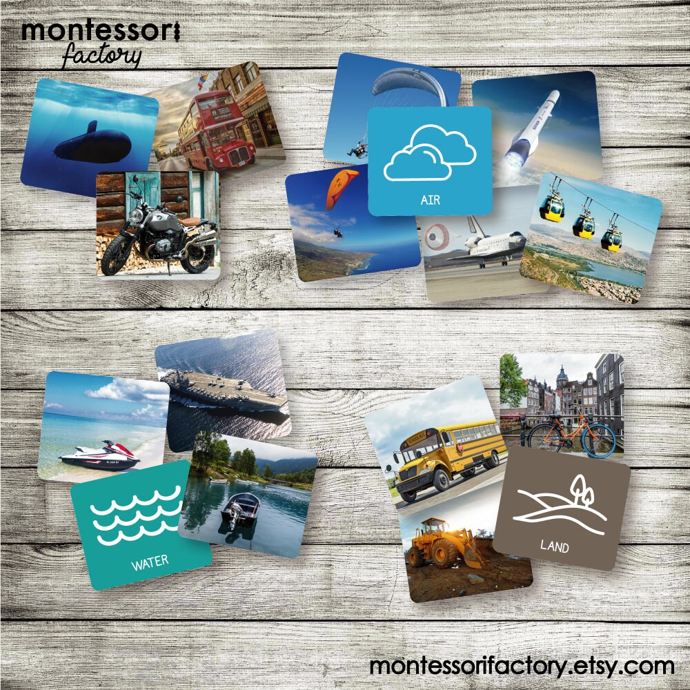 AIR LAND or WATER Transportation Sorting Cards Montessori | Etsy