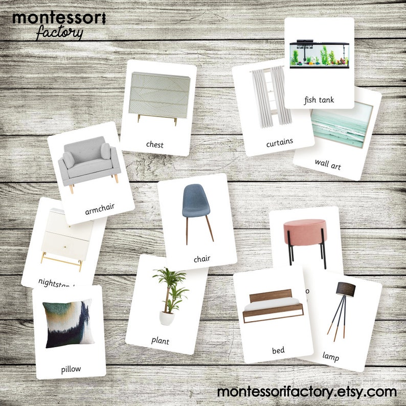 FURNITURE Montessori Cards Flash Cards Three Part Cards - Etsy