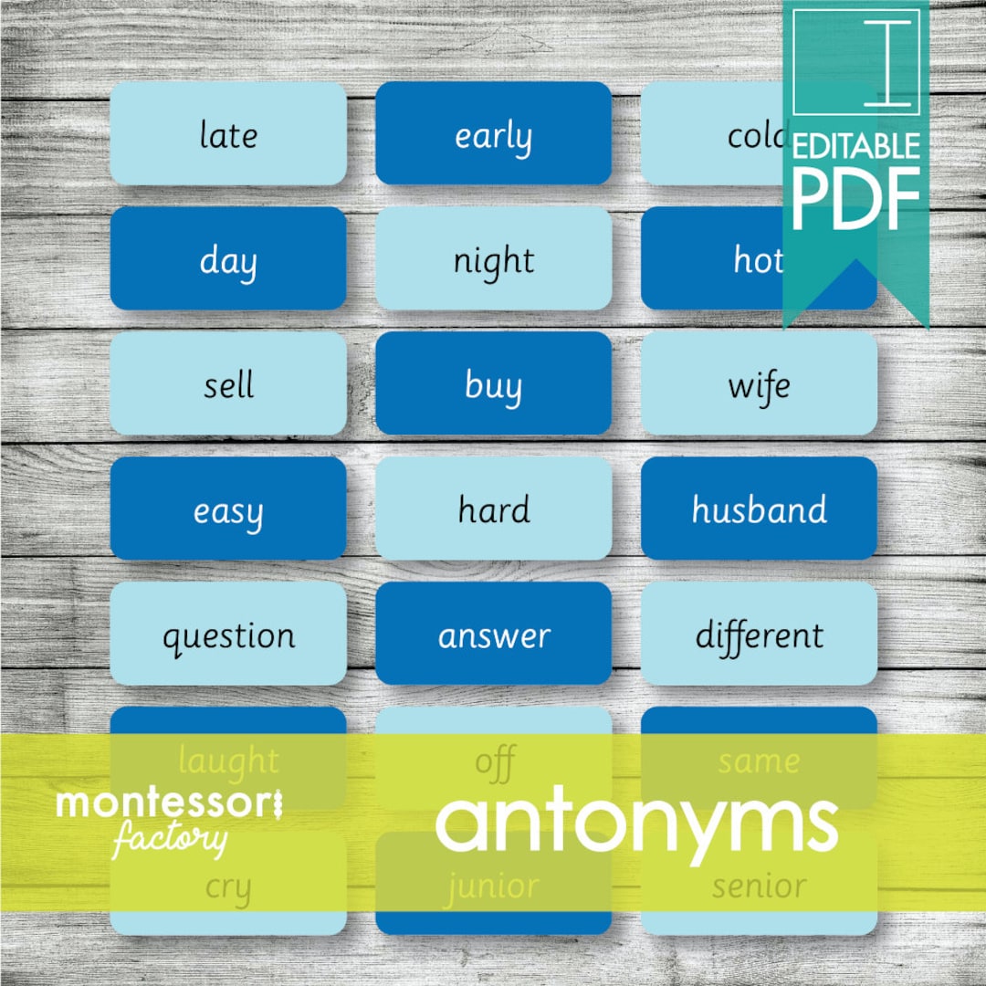 ANTONYMS • Montessori Cards • Flash Cards • Sorting Cards • Grammar ...