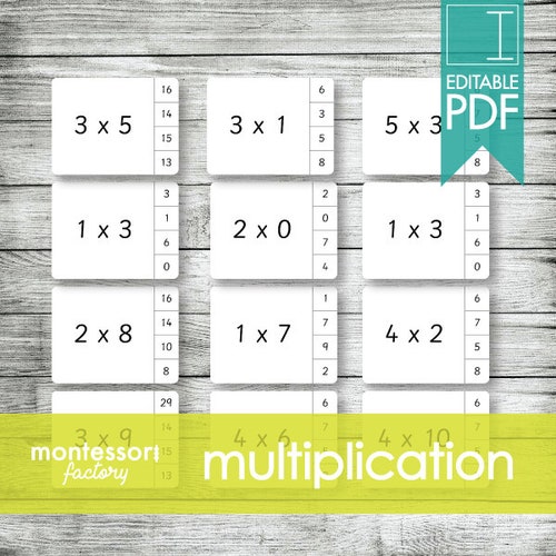 MULTIPLICATION Math Montessori Clip Card Flash Cards - Etsy