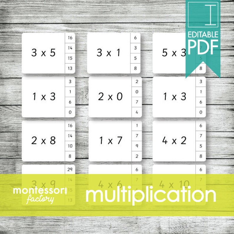 MULTIPLICATION Math Montessori Clip Card Flash Cards - Etsy