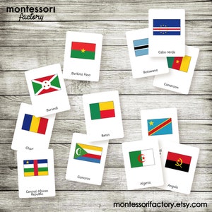 AFRICA FLAGS Montessori Cards Flash Cards Three Part Cards Nomenclature ...