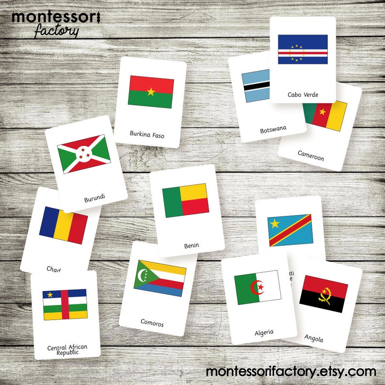 AFRICA FLAGS • Montessori Cards • Flash Cards • Three Part Cards ...