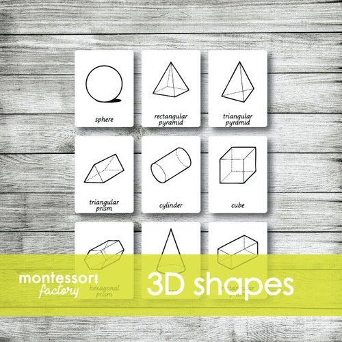 3D GEOMETRIC SHAPES Montessori Cards Flash Cards Three Part | Etsy
