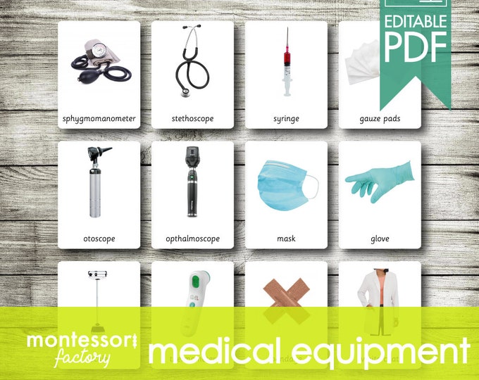 MEDICAL EQUIPMENT Instruments Montessori Cards Flash Cards 3 Part Cards ...
