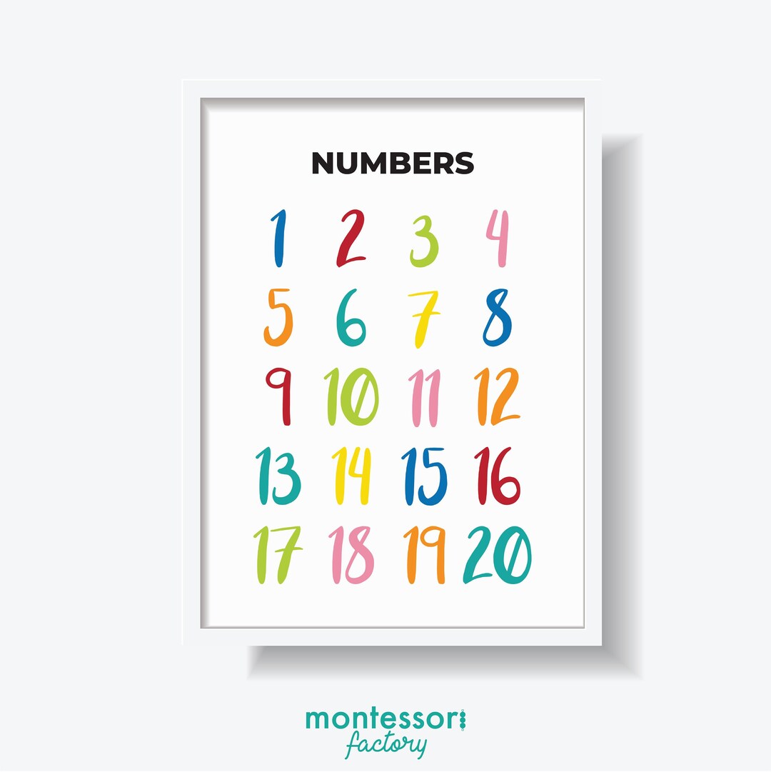 NUMBERS 1 TO 20 Math Kids Room Wall Art Montessori Kindergarten Primary ...