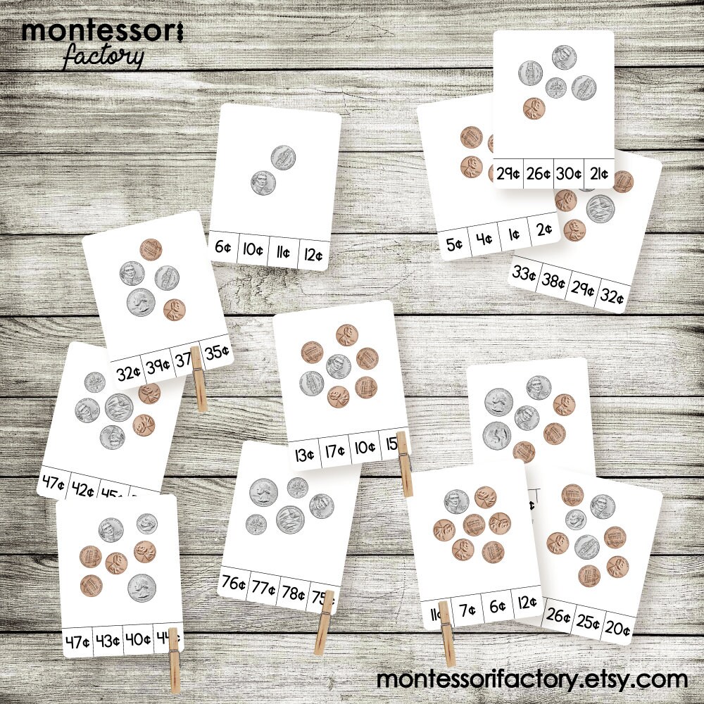 Montessori Coin Counting Clip Cards (editable PDF) - Etsy