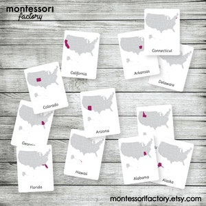 50 UNITED STATES Maps • Montessori Cards • Flash Cards • Three Part ...