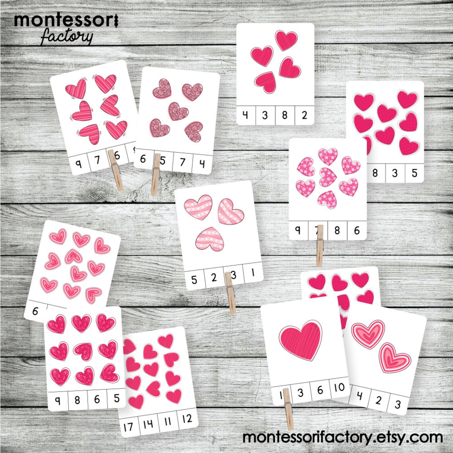 Montessori Counting Cards • Valentines Hearts Clip Cards (editable PDF ...
