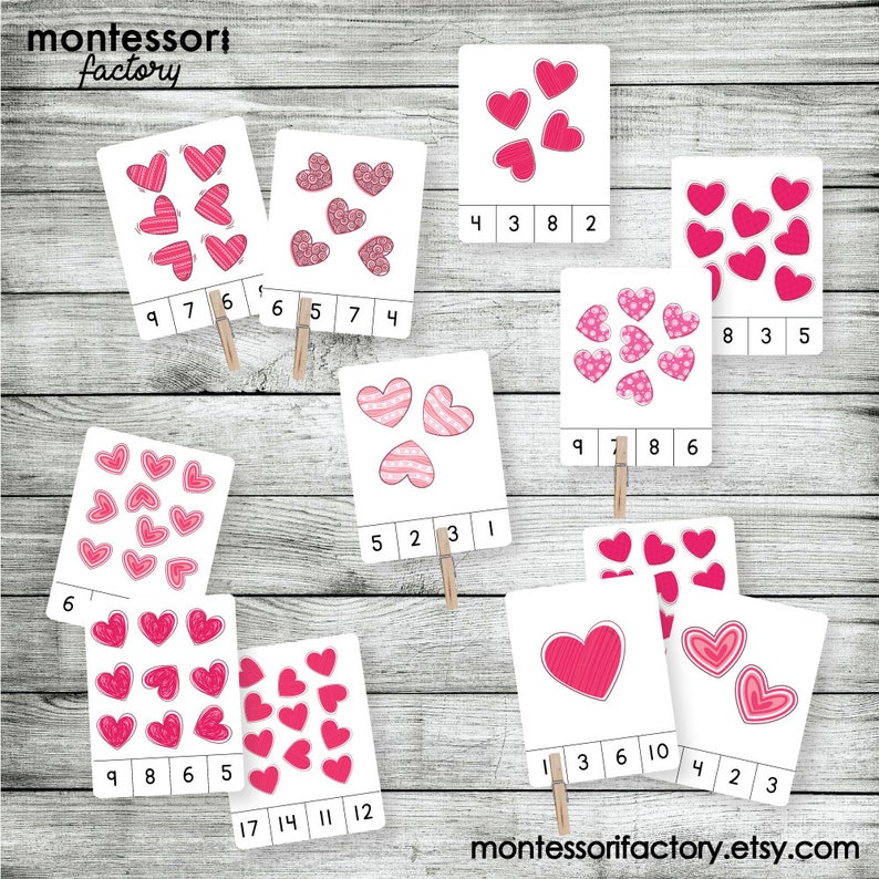 COUNTING HEARTS Valentines Montessori Counting Cards - Etsy