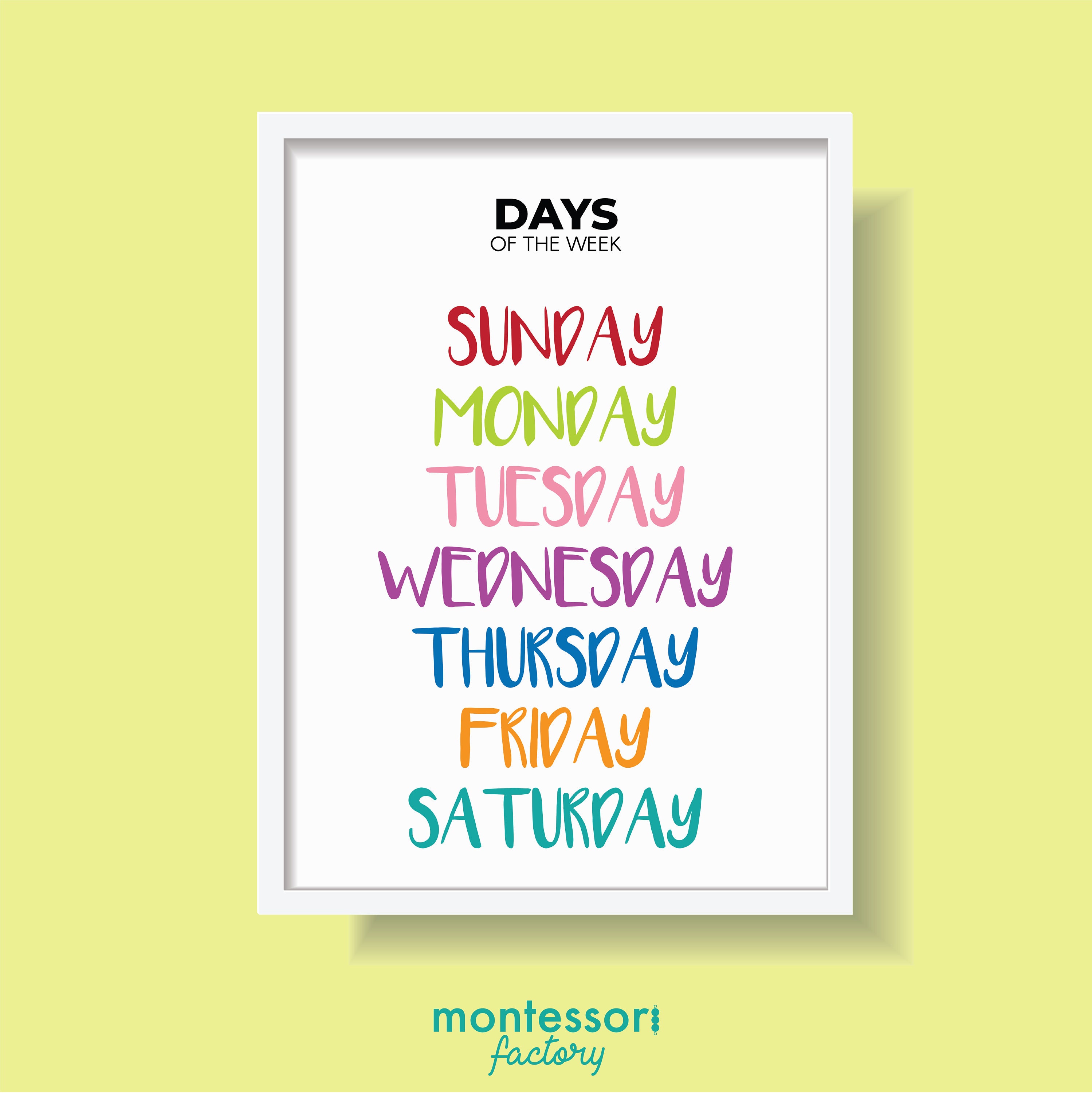 DÍAS de la SEMANA Kids Room Wall Art Montessori Kindergarten - Etsy España