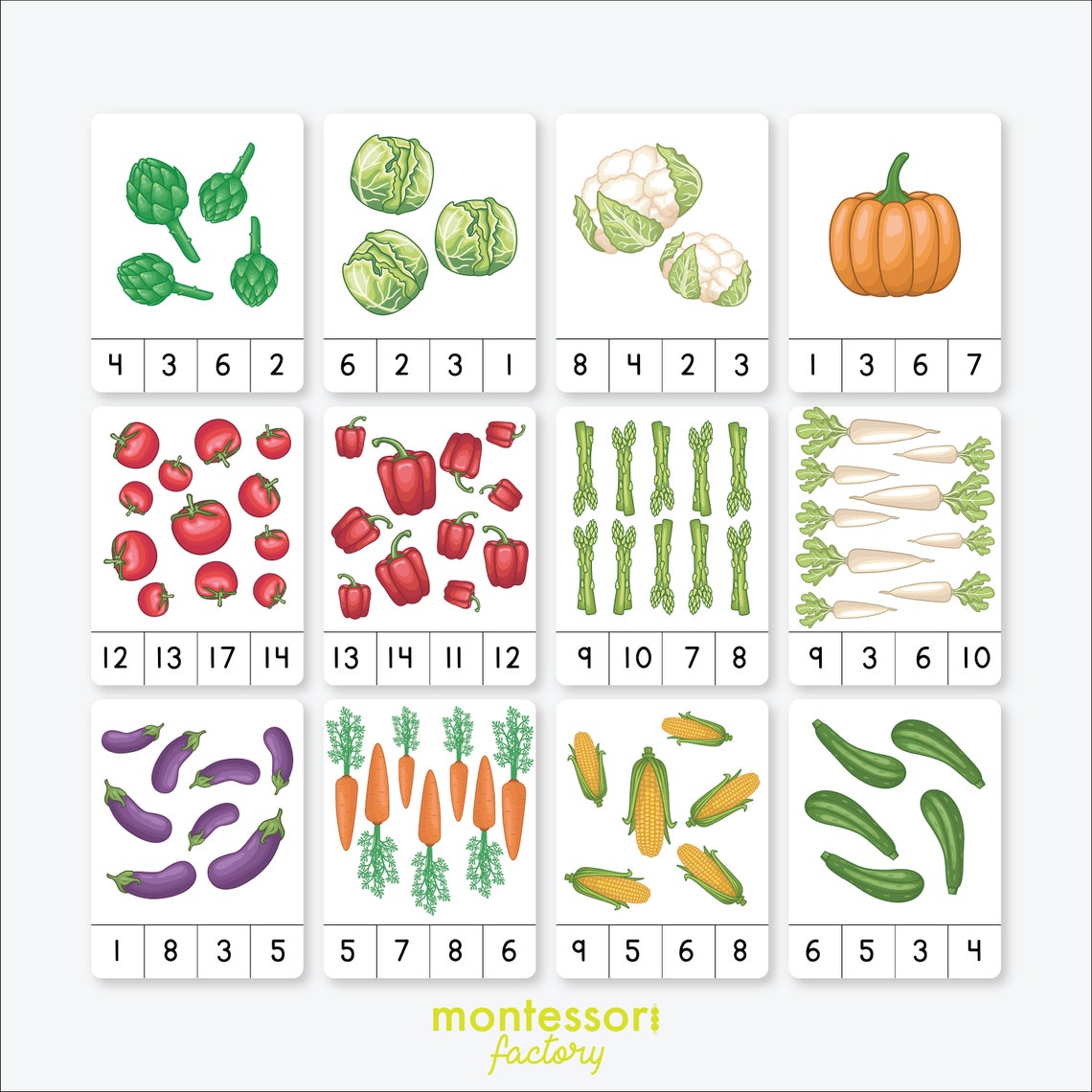 COUNTING VEGETABLES Numbers 1 to 20 Montessori Counting - Etsy