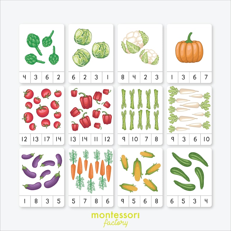 COUNTING VEGETABLES Numbers 1 to 20 Montessori Counting - Etsy