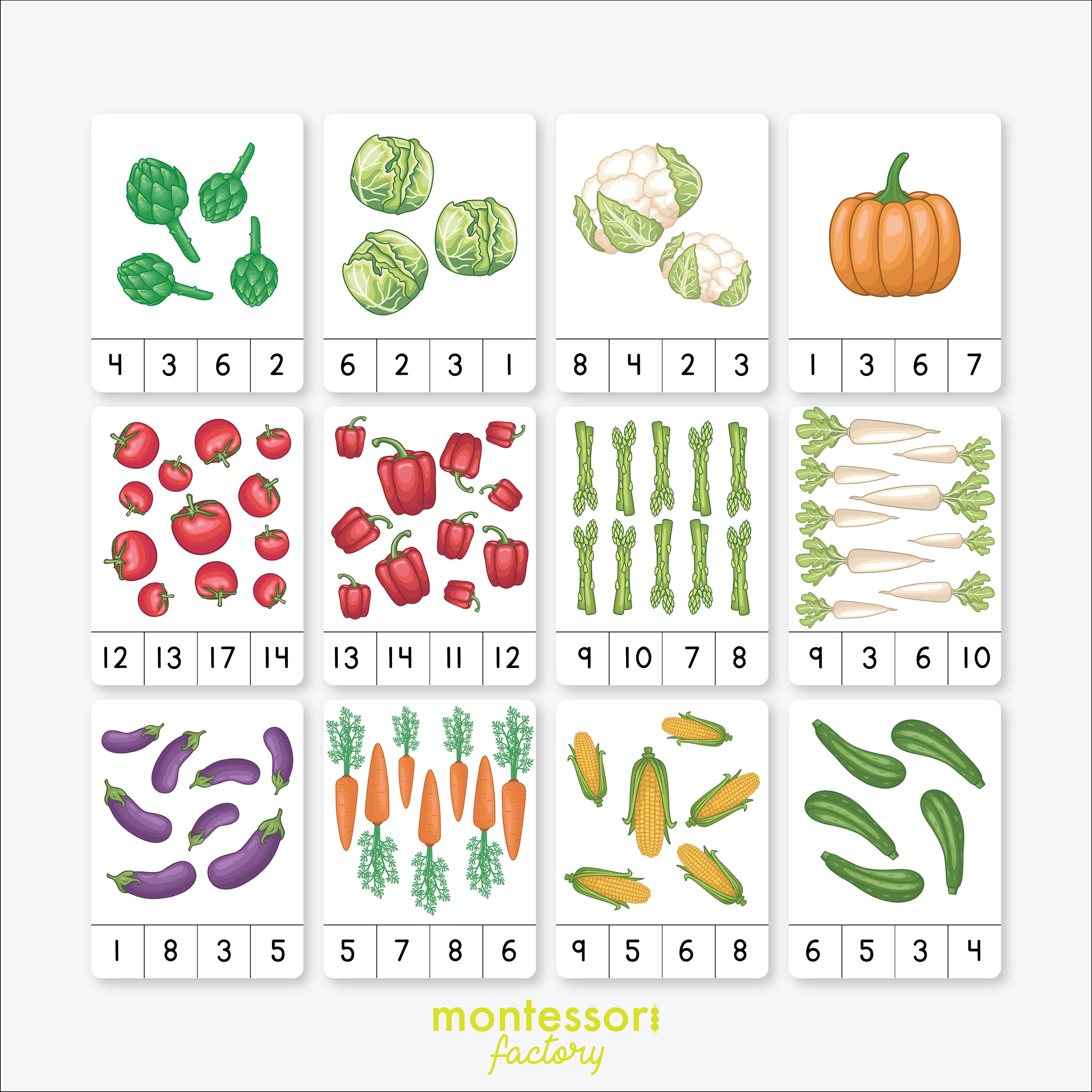 COUNTING VEGETABLES Numbers 1 to 20 Montessori Counting | Etsy