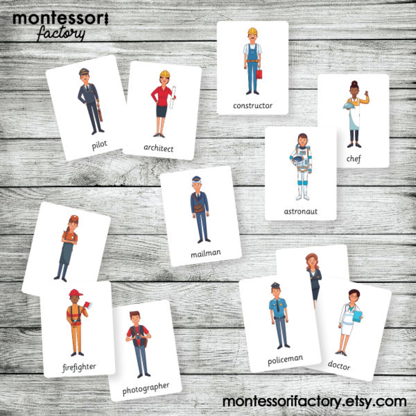 PROFESSIONS Jobs Montessori Cards Flash Cards Three Part | Etsy