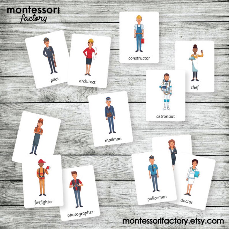 PROFESSIONS Jobs Montessori Cards Flash Cards Three Part | Etsy