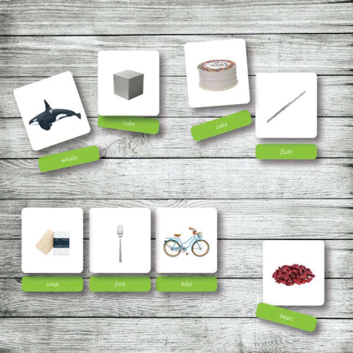 GREEN SERIES Montessori Cards Flash Cards Three Part - Etsy