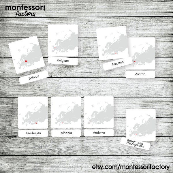 EUROPE MAPS Montessori Cards Flash Cards Three Part | Etsy