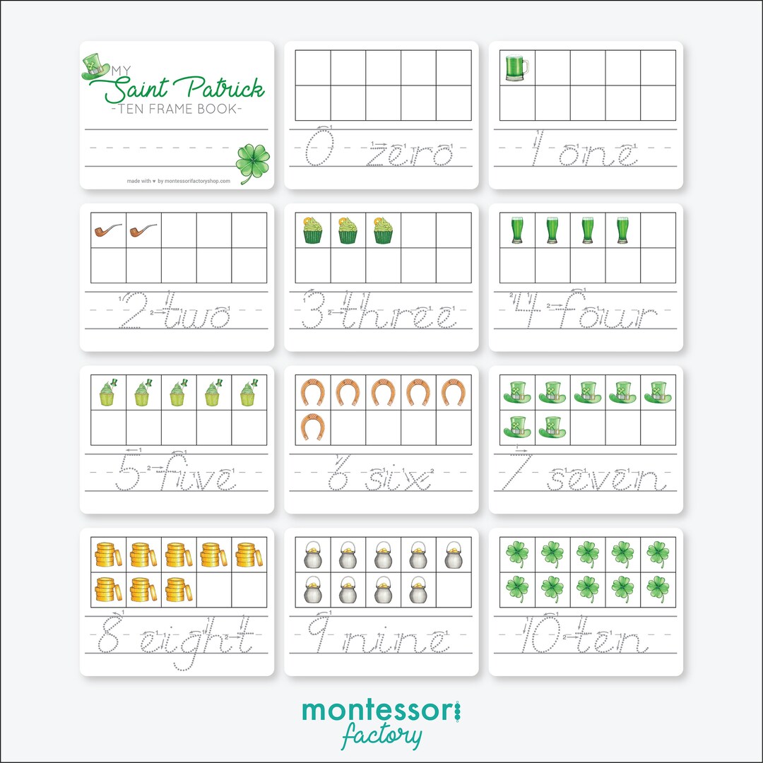 SAINT PATRICK • Montessori Cards • Math Ten Frame Books • Printable PDF ...