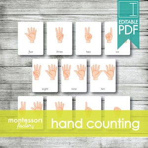 Montessori Hand Counting Cards • Numbers 0-10 Nomenclature (editable ...