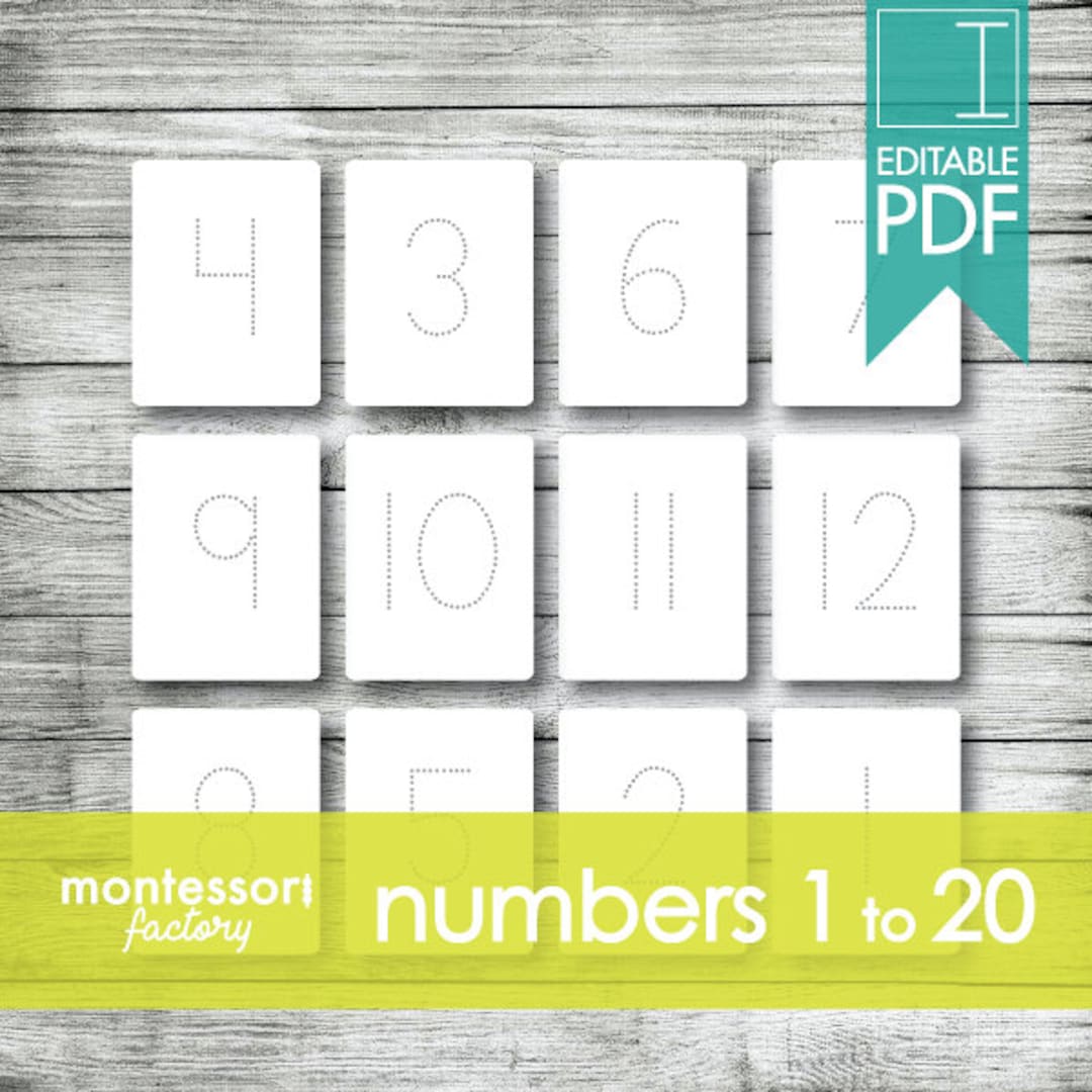 DOTTED NUMBERS 1 to 20 Cards • Printable Montessori Nomenclature Cards ...