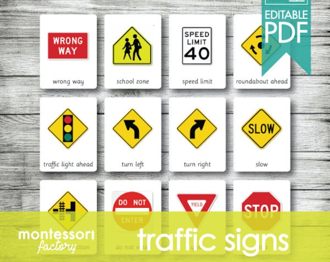 TRAFFIC SIGNS Montessori Cards Flash Cards Three Part - Etsy