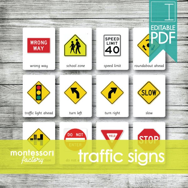 TRAFFIC SIGNS Montessori Cards Flash Cards Three Part - Etsy