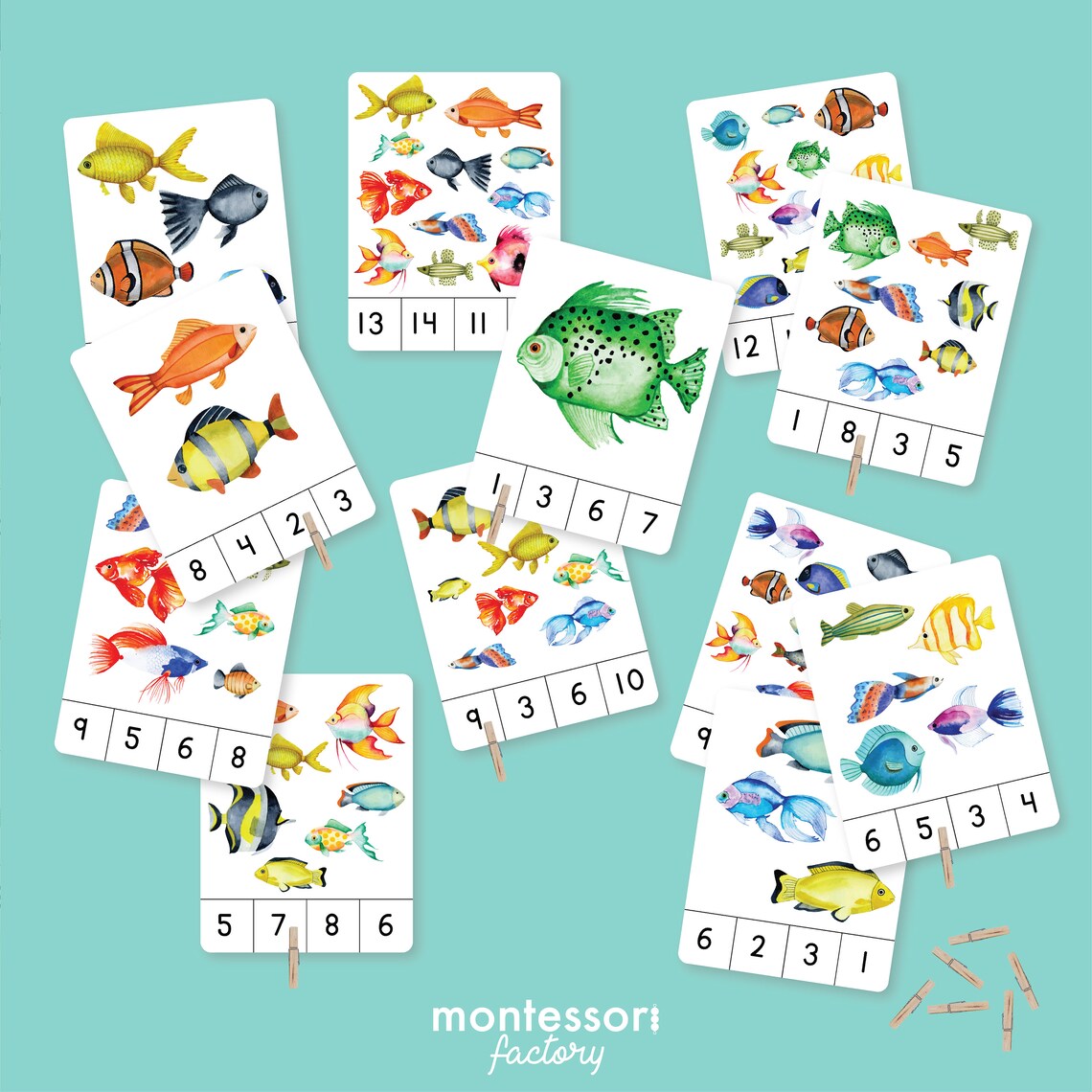 COUNTING FISHES Summer Montessori Counting Cards Clip - Etsy