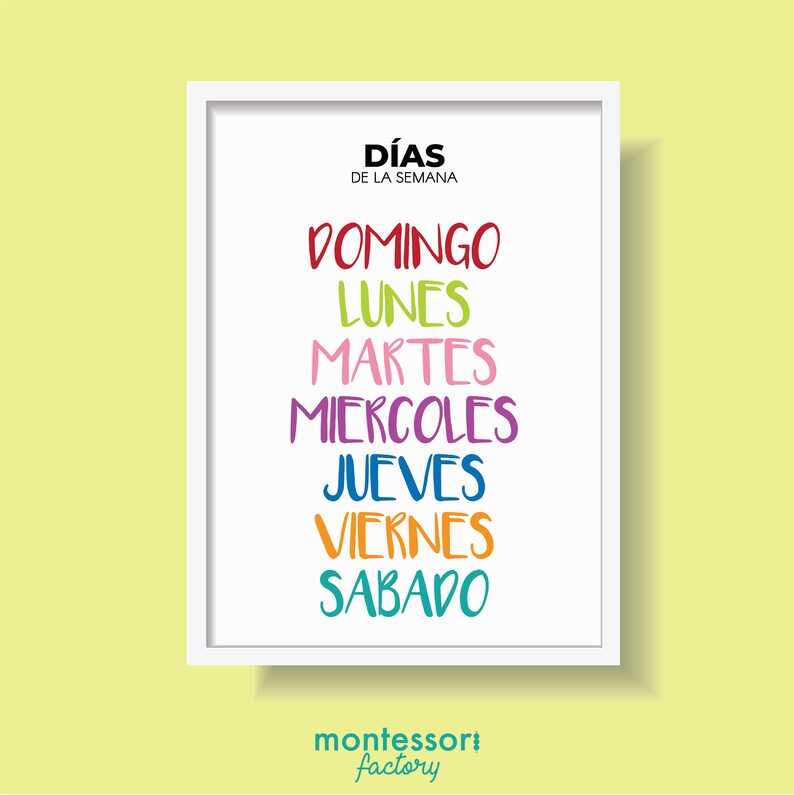 DIAS De La SEMANA Spanish Kids Room Wall Art Montessori - Etsy
