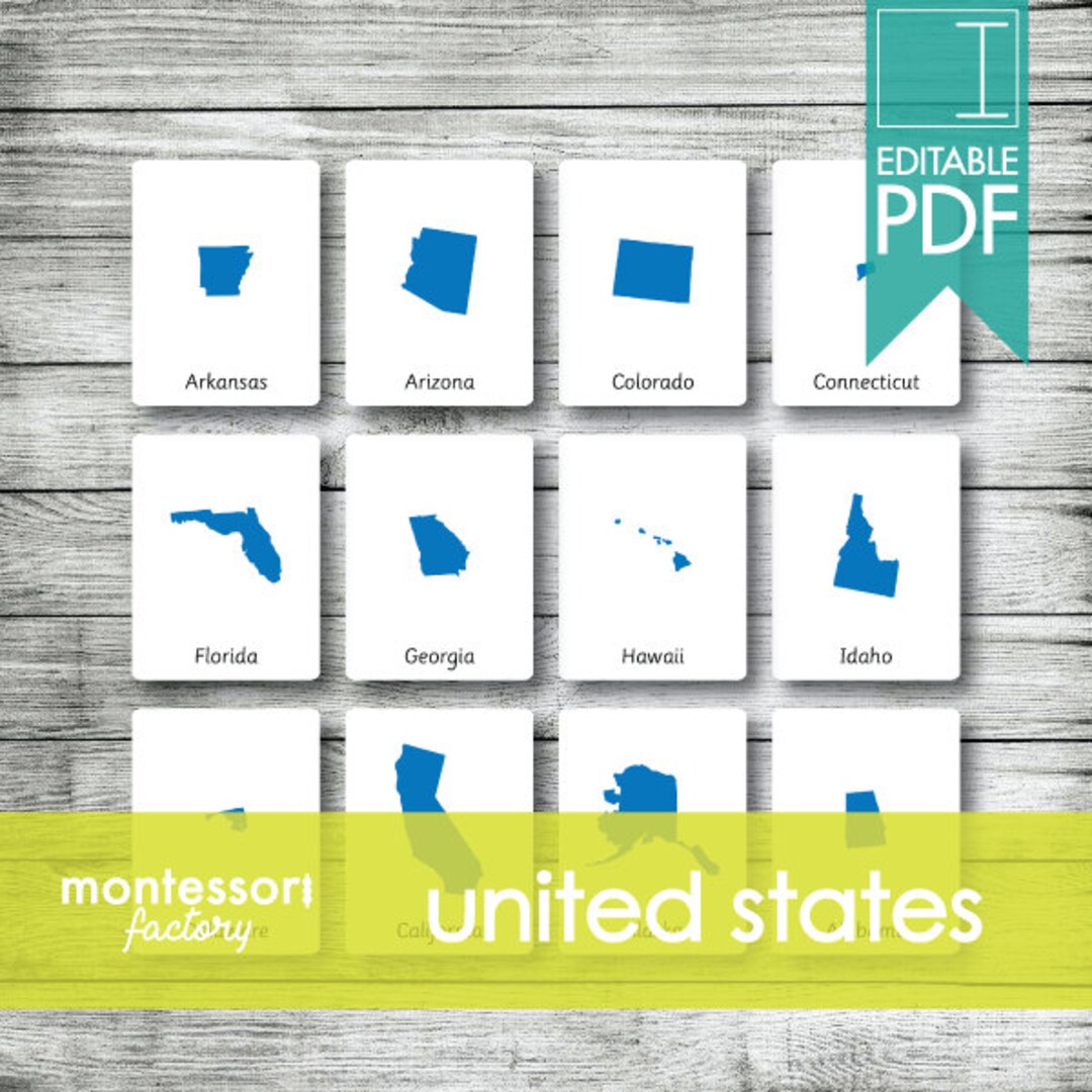 50 UNITED STATES Maps • Montessori Cards • Flash Cards • Three Part ...