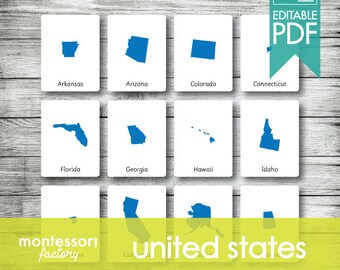50 UNITED STATES Maps Montessori Cards Flash Cards Three | Etsy