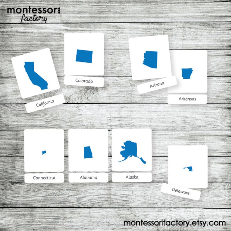 50 UNITED STATES Maps Montessori Cards Flash Cards Three | Etsy