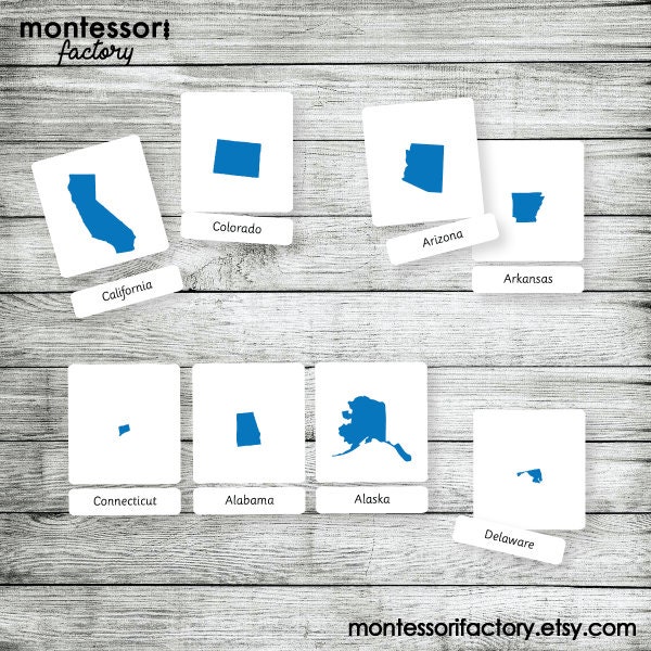50 UNITED STATES Maps Montessori Cards Flash Cards Three - Etsy